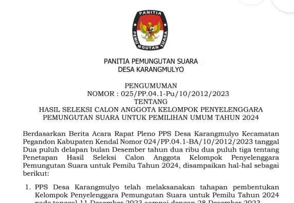 SELAMAT UNTUK YANG TERPILIH MENJADI KPPS DESA KARANGMULYO